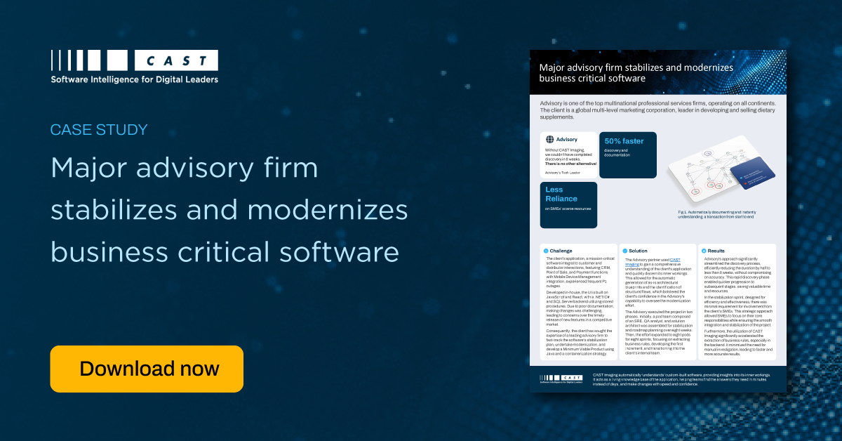 Major advisory firm stabilizes and modernizes business critical software