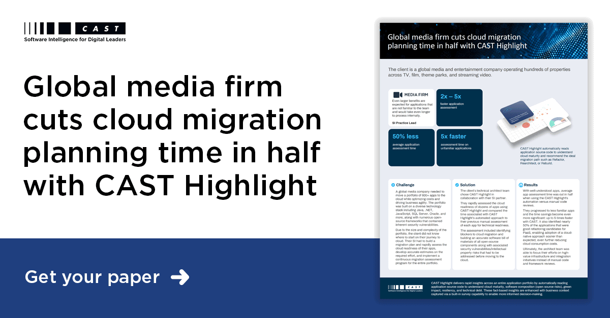 Global media firm cuts cloud migration planning time in half with CAST ...